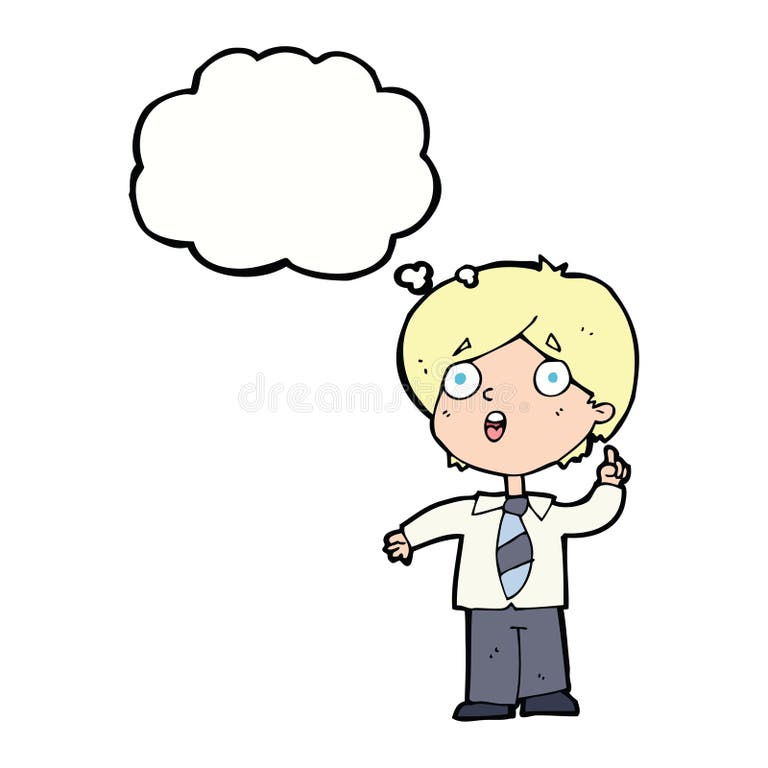 Cartoon Schoolboy Answering Question with Thought Bubble Stock Illustration - Illustration of ...