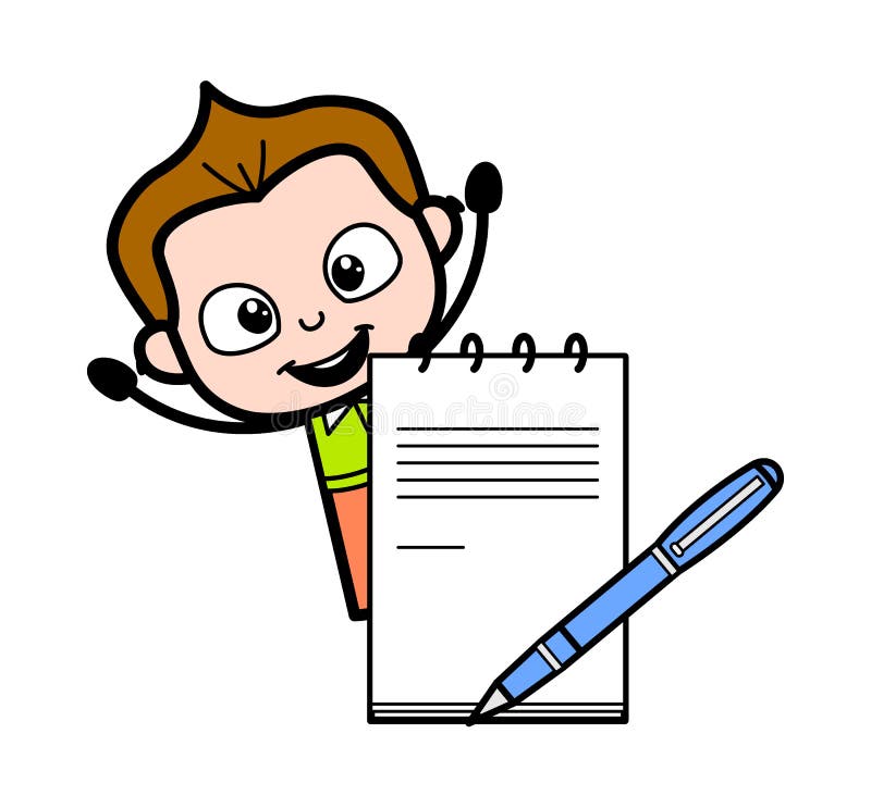 Cartoon Kid With Diary And Pen Stock Illustration - Illustration of ...