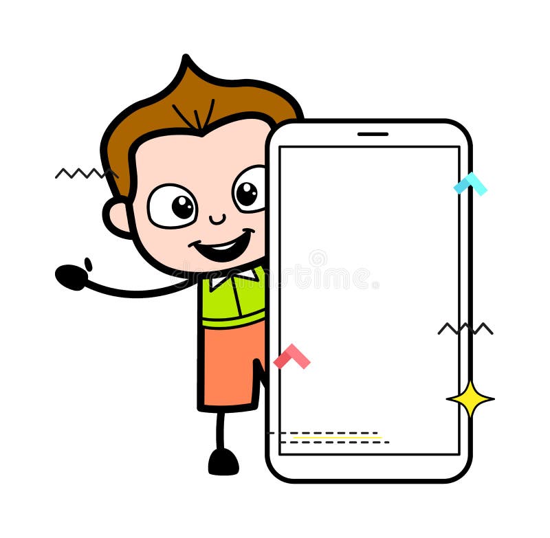 Cartoon Schoolboy with Empty Cell Phone Screen Stock Illustration ...