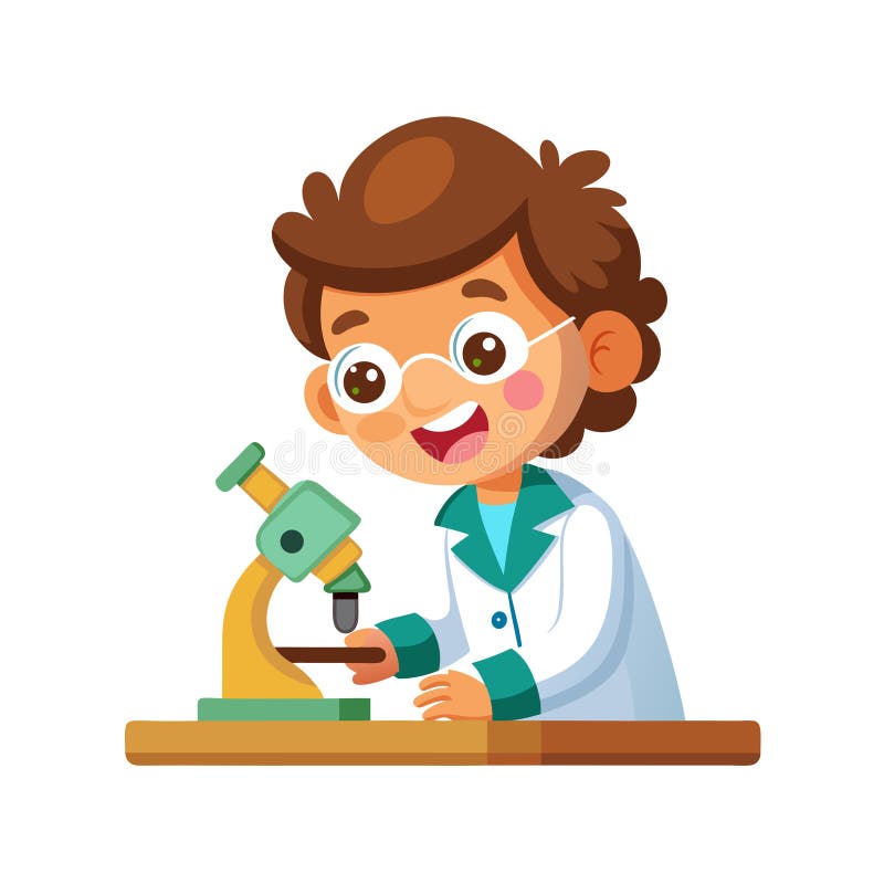 Cartoon Scientist Boy with Microscope and Clipboard, Education and ...