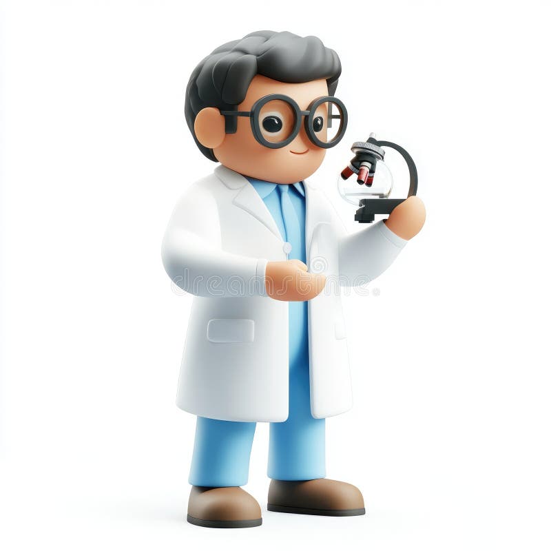 Charming Cartoon Scientist Examining Microscope Stock Illustration ...