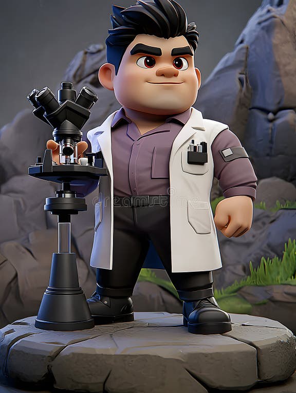 Cartoon Scientist Character with a Microscope Stock Illustration ...