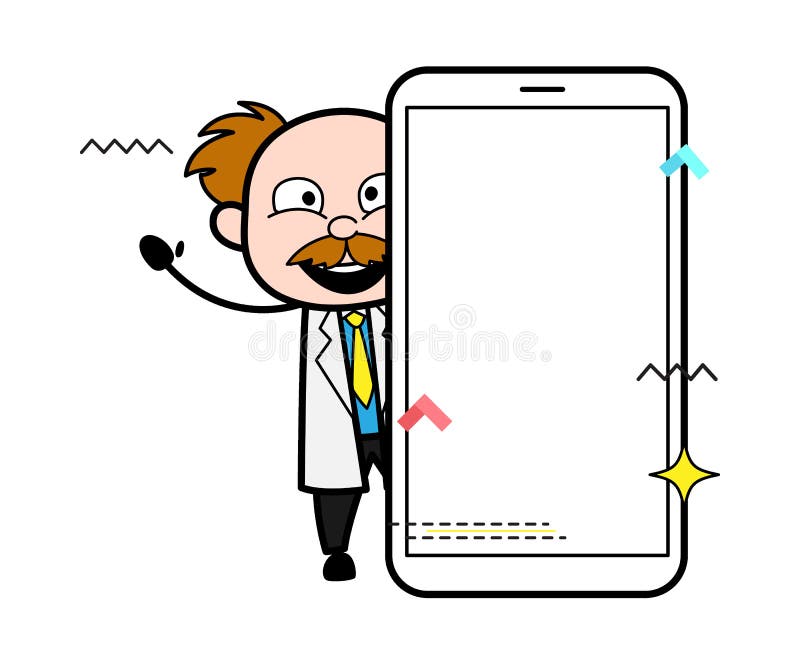 Cartoon Scientist with Empty Cell Phone Screen Stock Illustration ...