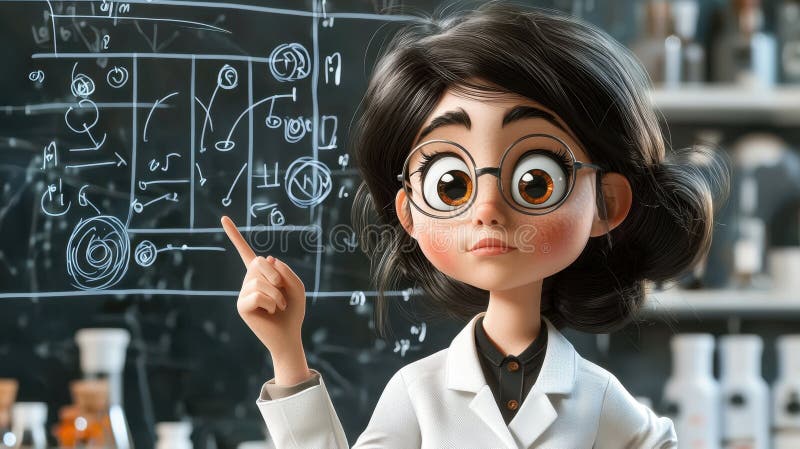 Cartoon Scientist Explaining Research Concepts in Laboratory Setting ...