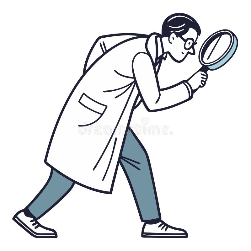 Cartoon Scientist Exploring with Magnifying Glass Vector for ...