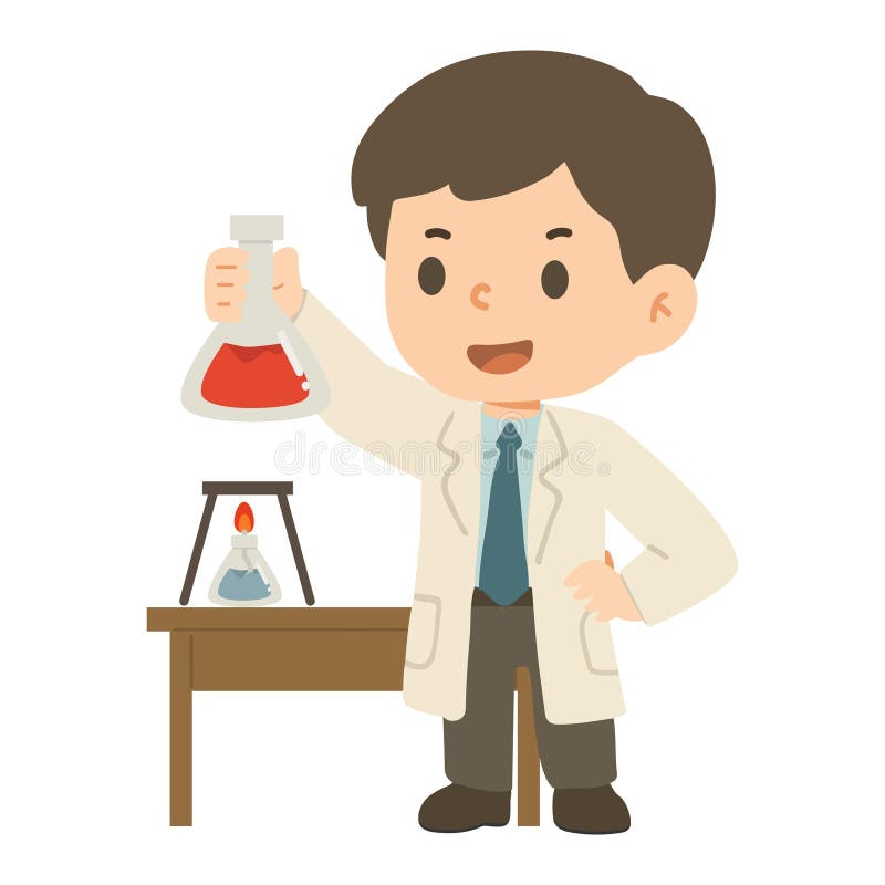 Cartoon Scientist Holding Flask in Laboratory Stock Illustration ...