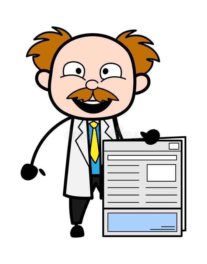 Cartoon Scientist Holding a Newspaper Stock Illustration - Illustration ...