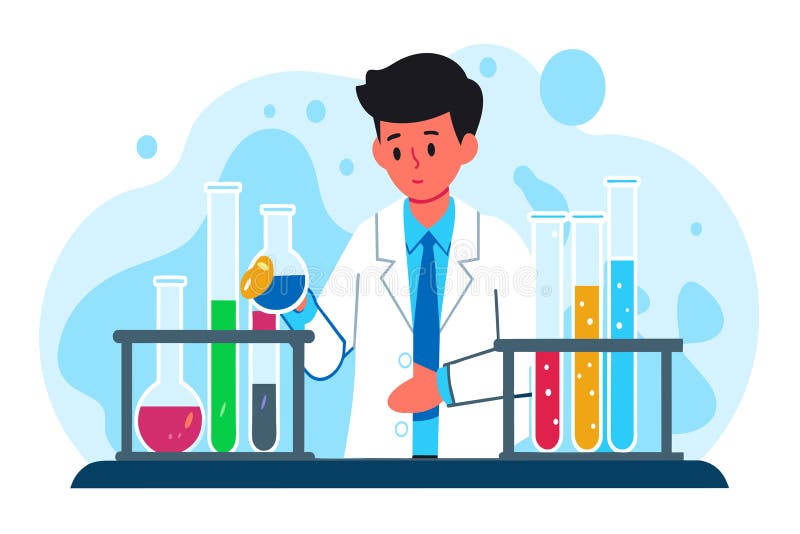 A Cartoon Scientist Mixes Chemicals in a Lab Stock Vector ...