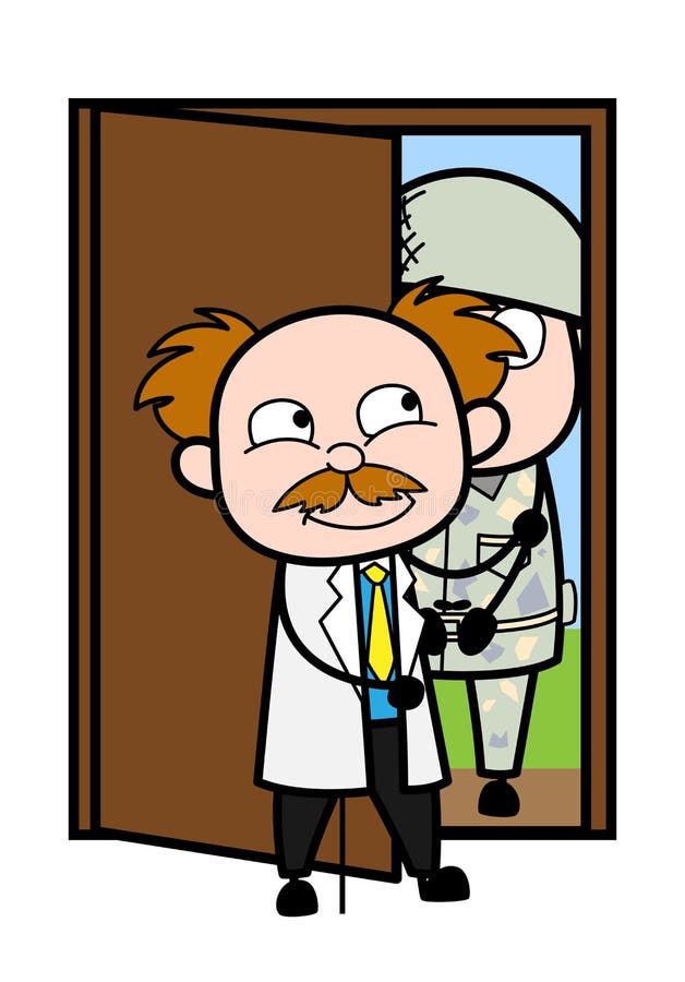 Cartoon Scientist Opening Door Stock Illustration - Illustration of ...