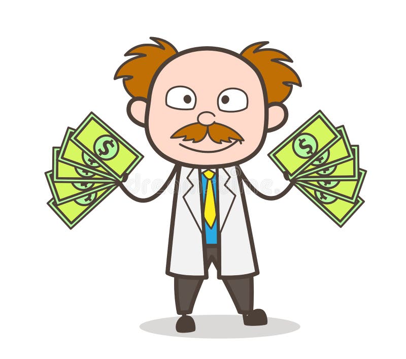 Cartoon Scientist Showing His Earning Vector Concept Stock Illustration ...