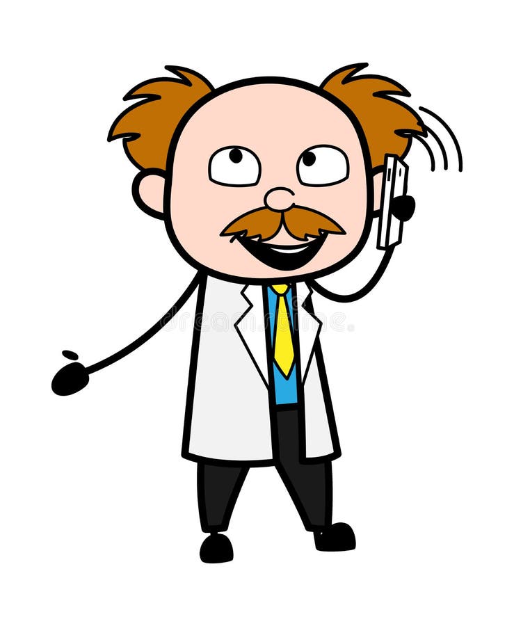 Cartoon Scientist Talking on Cell Phone Stock Illustration ...