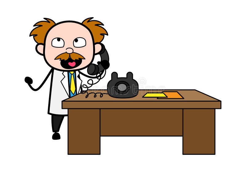 Cartoon Scientist Talking on Phone Stock Illustration - Illustration of ...