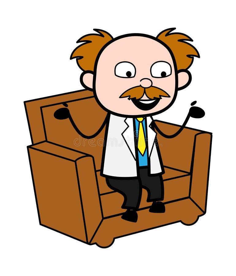 Cartoon Scientist Talking on Sofa Stock Illustration - Illustration of ...