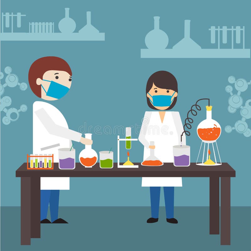 Cartoon of a Scientists in Laboratory. Stock Illustration ...