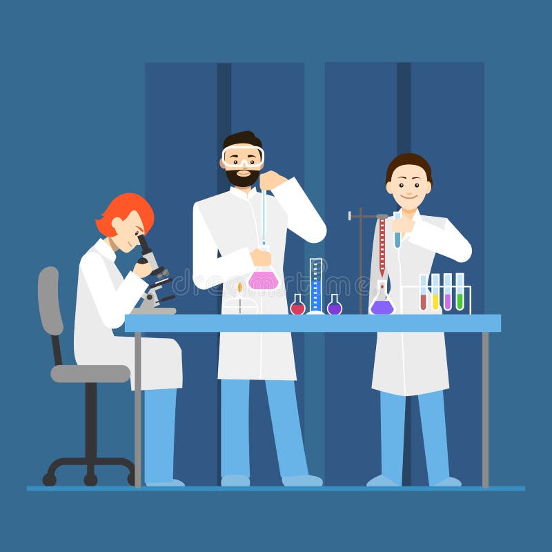 Cartoon Scientists Working at Lab Concept. Vector Stock Vector ...