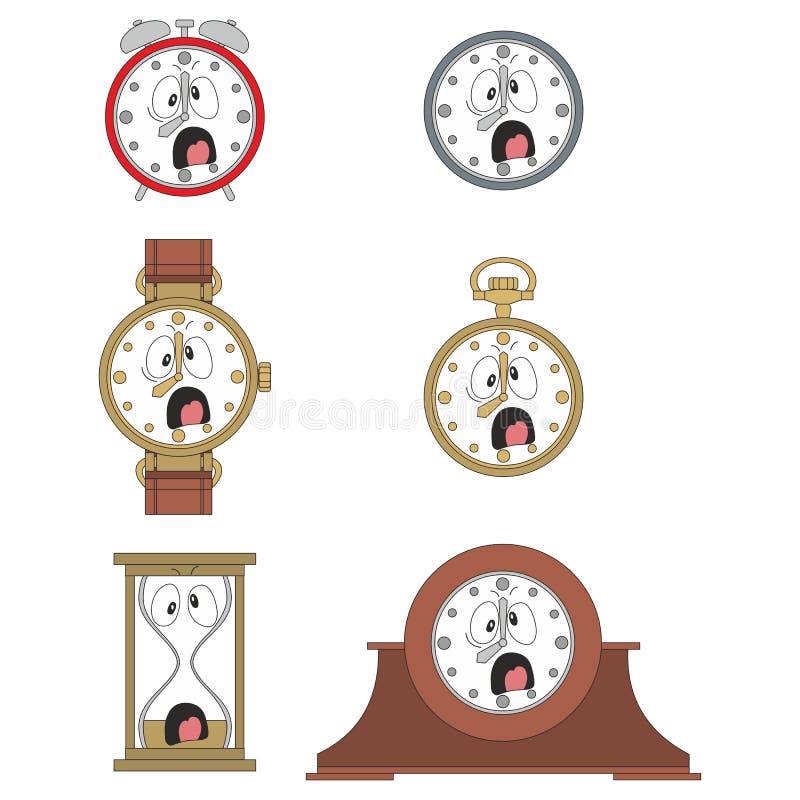 Cartoon Sad Clock Face Smiles 06 Stock Vector - Illustration of second ...