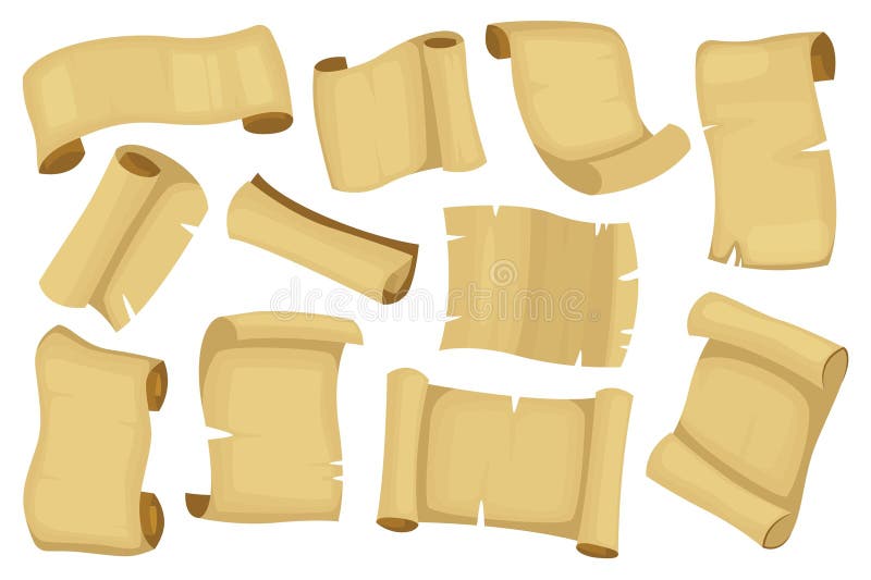 Cartoon Scrolls Collection. Old Antique Parchment Roll, Medieval Torn ...