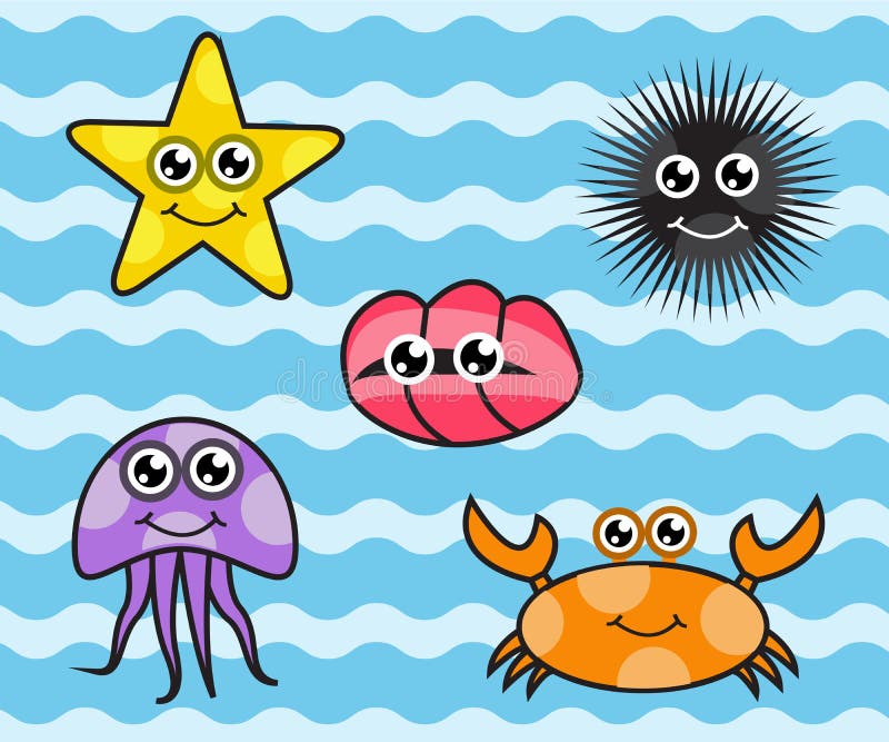 Cartoon sea creatures stock illustration. Illustration of bodies - 34208127
