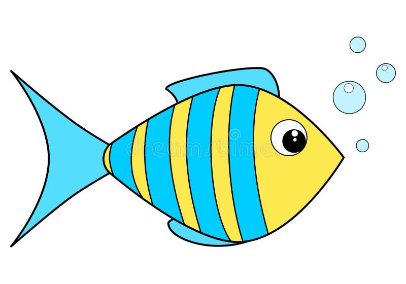 Cartoon Sea Fish with Bubbles. Vector Illustration Isolated on White ...