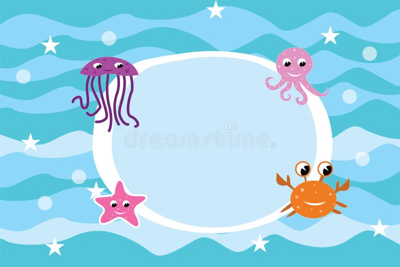 Cartoon Sea Life Frame Background Stock Illustration - Illustration of ...