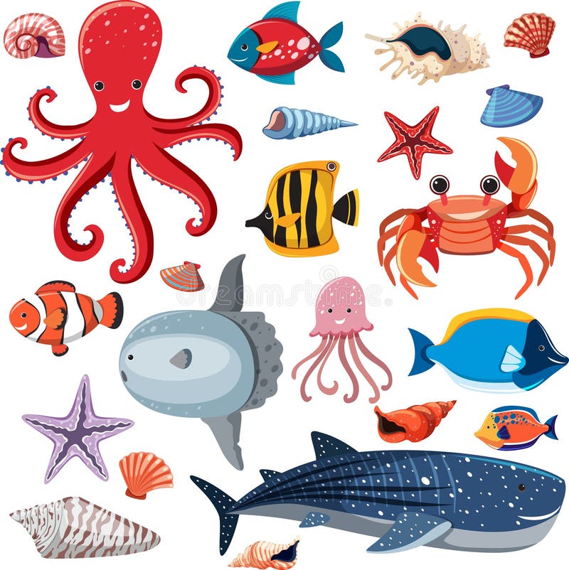 Cartoon Sea Life Seamless Pattern with Sea Animals Character Stock ...
