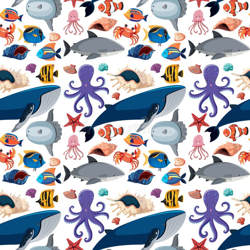Cartoon Sea Life Seamless Pattern with Sea Animals Stock Vector ...
