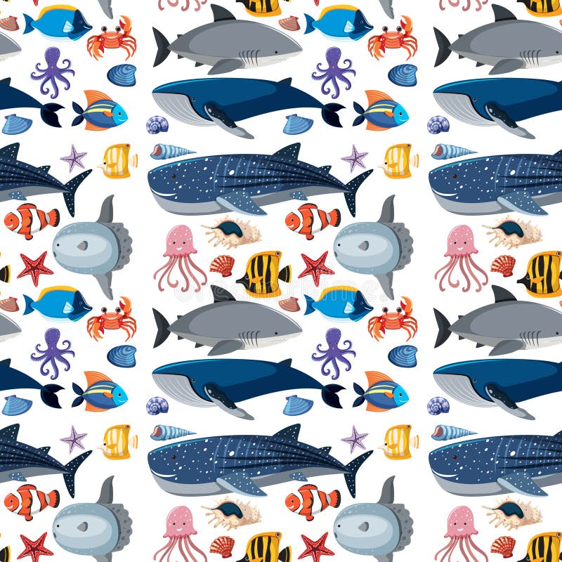 Cartoon Sea Life Seamless Pattern with Sea Animals Stock Vector ...
