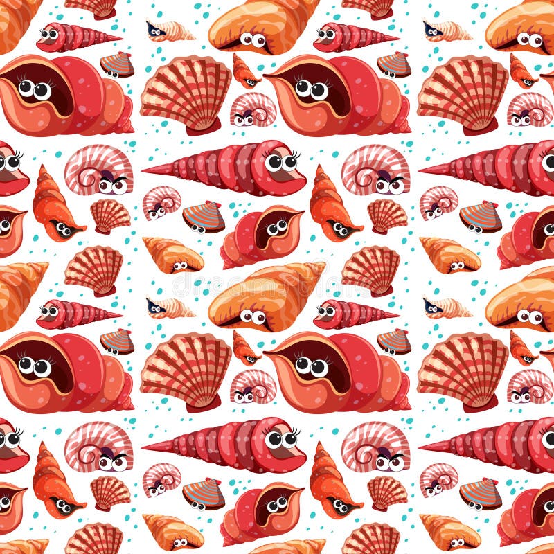 Cartoon Sea Life Seamless Pattern with Many Different Seashells ...