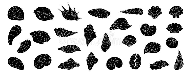 Cartoon Sea Shells Silhouettes Set Stock Vector - Illustration of conch ...