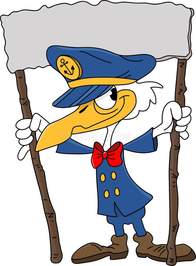 Cartoon Seagull Captain Holding a Banner in His Hands Vector ...