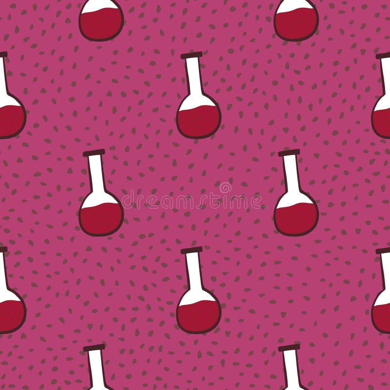 Cartoon Seamless Flask Doodle Pattern in Science Style. Pink Dotted ...