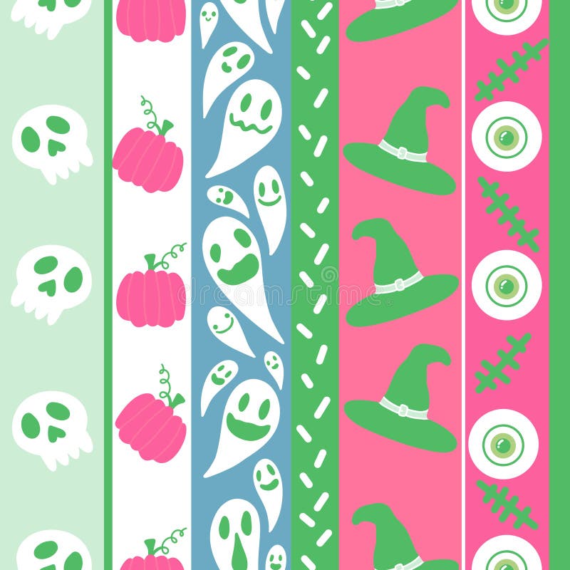 Cartoon Seamless Halloween Wrapping Paper Pattern with Sculls and Ghost ...