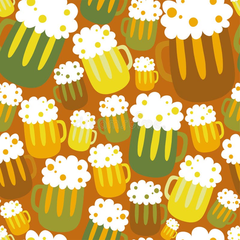 Cartoon Seamless Pattern with Beer Stock Vector - Illustration of ...