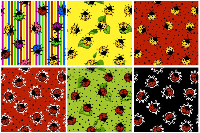 Cartoon Seamless Pattern Colorful Ladybug, Set Insects Stock Vector ...