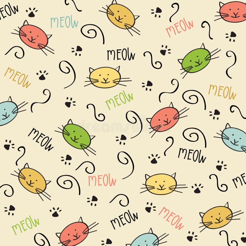 Cute Seamless Pattern with Funny Cartoon Cats Stock Vector ...