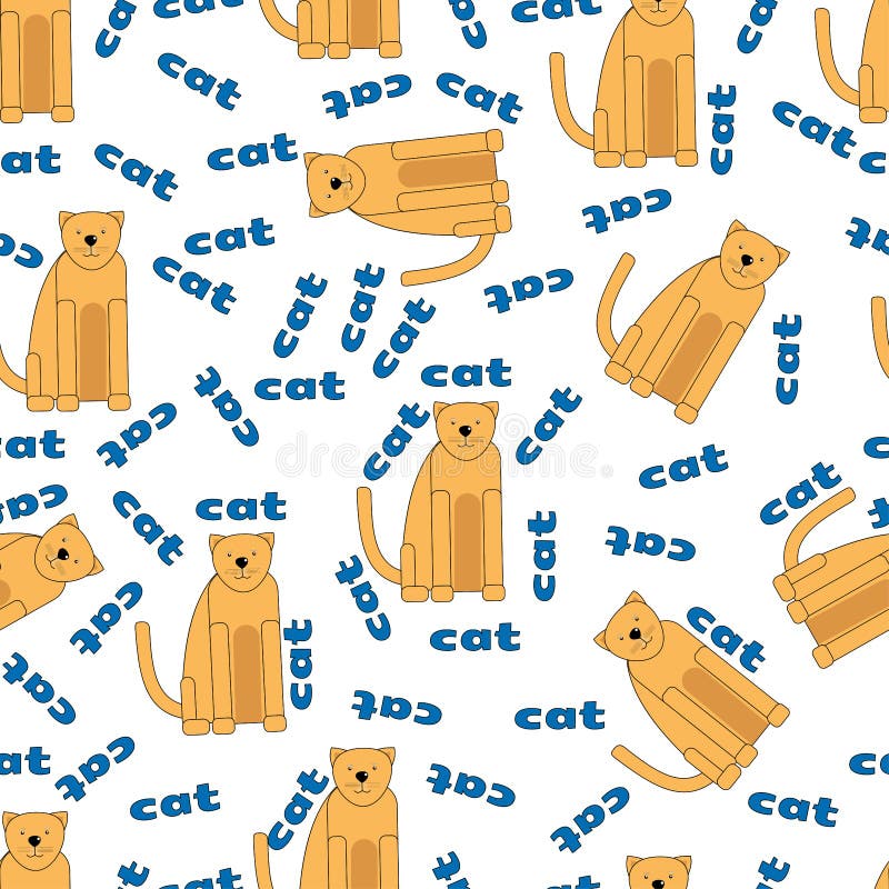 Cartoon Seamless Pattern with Cute Orange Cats Stock Illustration ...