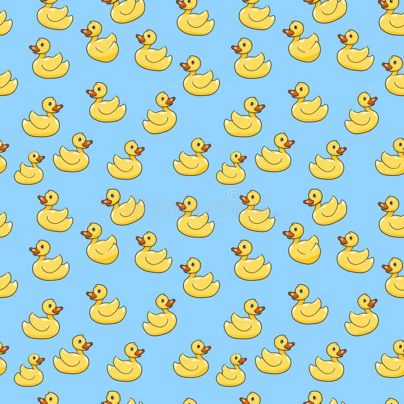 Seamless Pattern with Cute Yellow Ducks on Blue Background. Stock ...