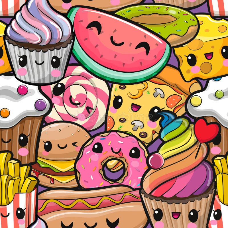Cartoon Seamless Pattern with Fast Food Stock Illustration ...
