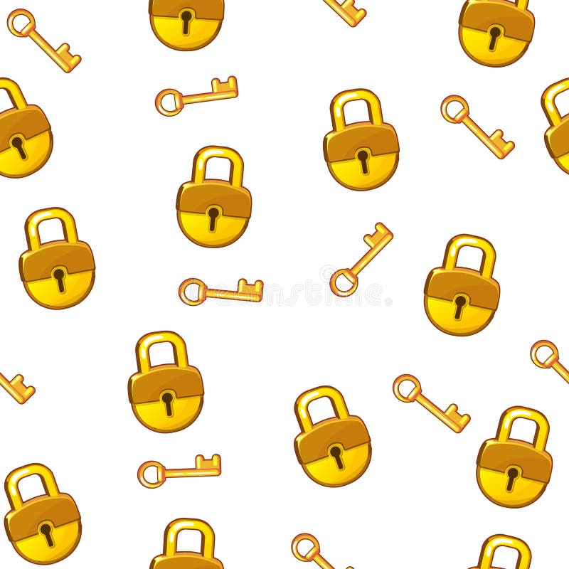 Cartoon Seamless Pattern Gold Lock Padlock and Key Stock Illustration ...