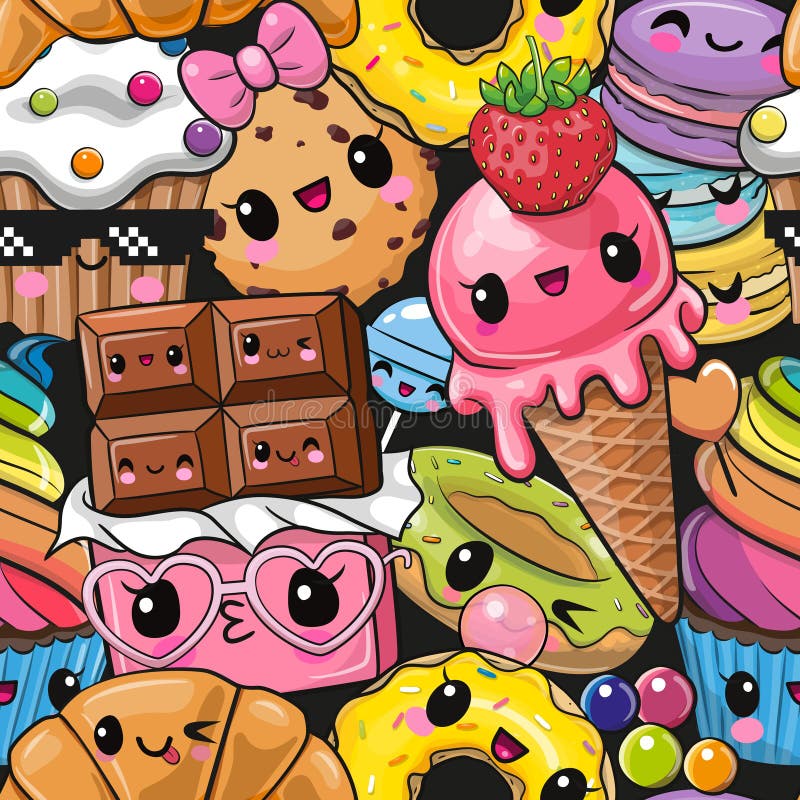 Cartoon Sweets with Eyes on the White Background Stock Vector ...