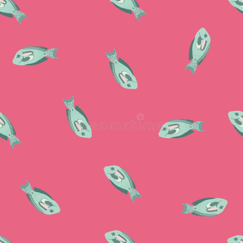 Cartoon Seamless Random Pattern with Simple Surgeon Fish Ornament. Pink ...