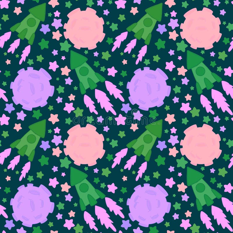 Cartoon Seamless Rocket and Sky Pattern for Wrapping Paper and Fabrics ...