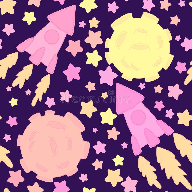 Cartoon Seamless Rocket and Sky Pattern for Wrapping Paper and Fabrics ...