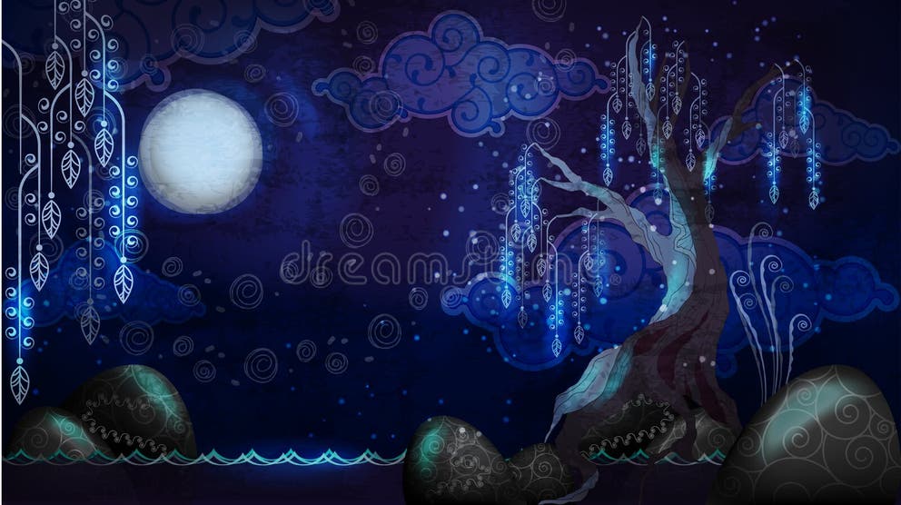 Moon Willow Tree Stock Illustrations – 192 Moon Willow Tree Stock ...