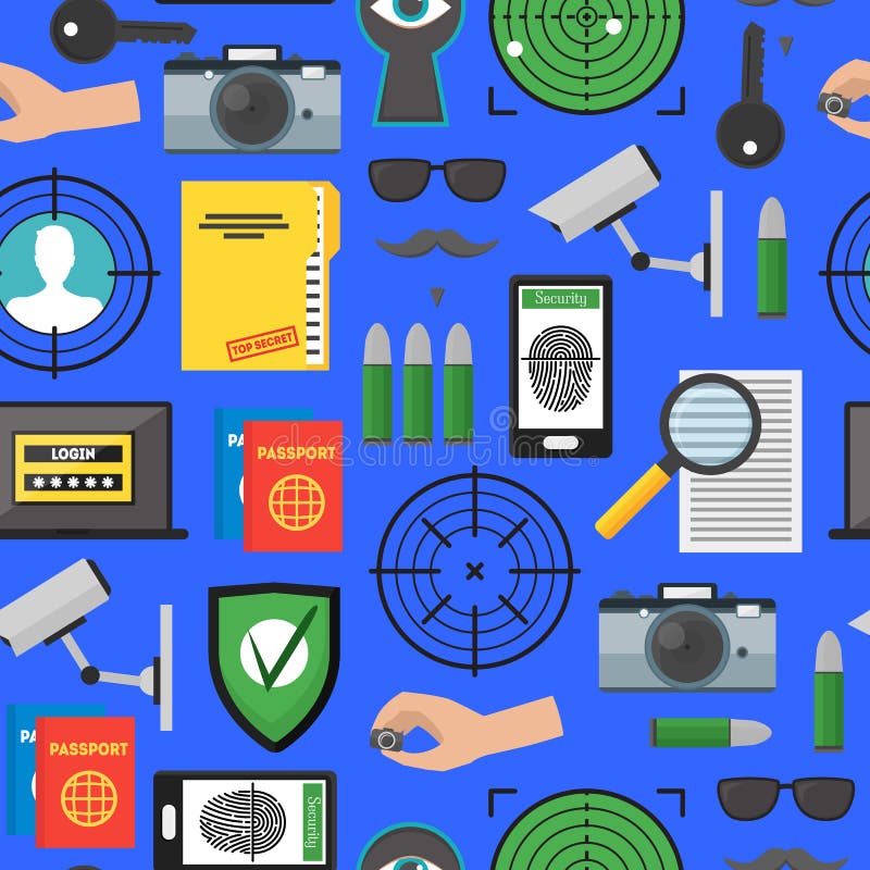 Cartoon Security and Spy Background Pattern on a Blue. Vector Stock ...