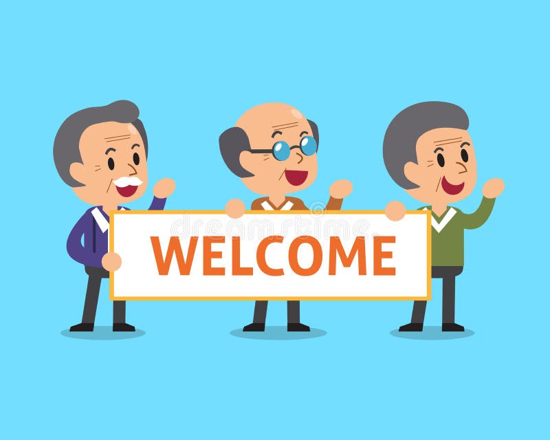 Cartoon Senior Men Holding Welcome Sign Stock Vector - Illustration of ...