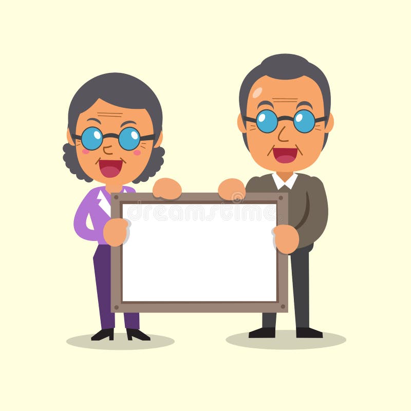 Cartoon Senior People Holding Board for Presentation Stock Vector ...