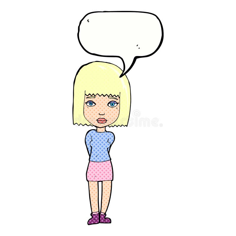 Cartoon Serious Girl with Speech Bubble Stock Illustration ...
