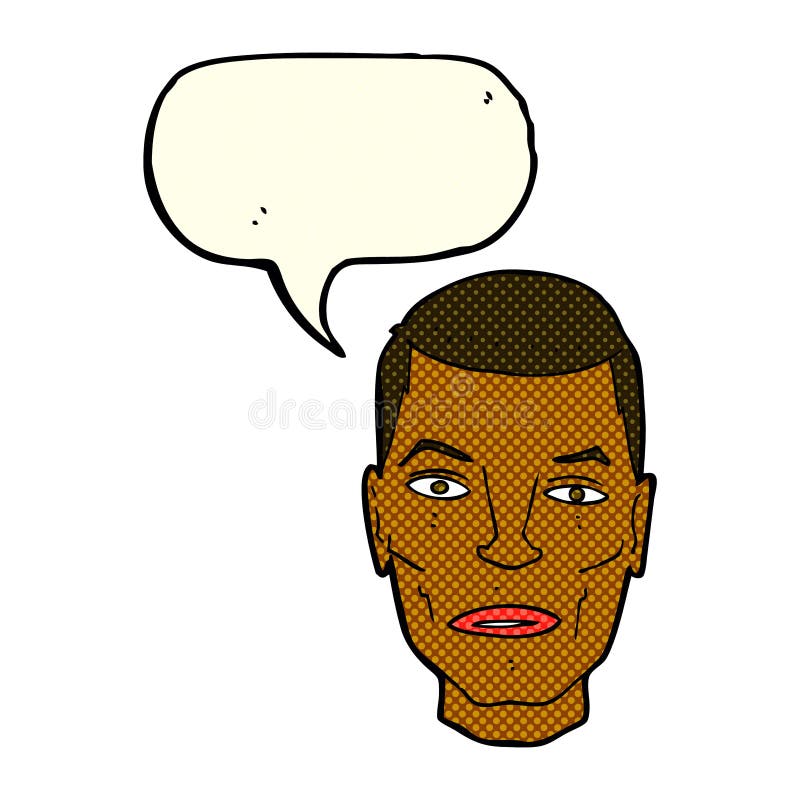 Cartoon Serious Male Face with Speech Bubble Stock Illustration ...