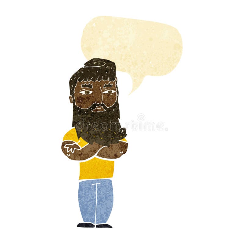 Cartoon Serious Man with Beard with Speech Bubble Stock Illustration ...